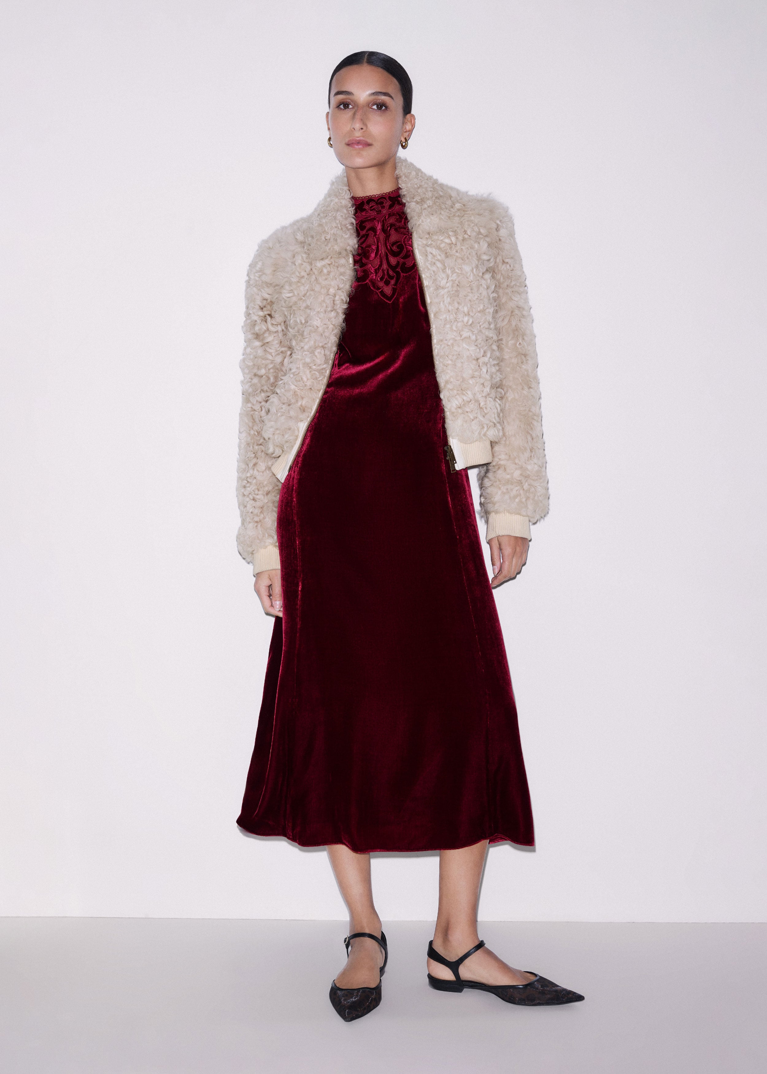 ME+EM Silk Blend Velvet Embroidered Midi Dress